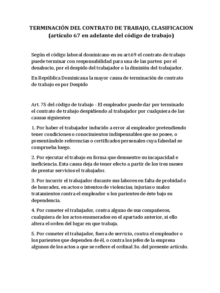 Terminación de Los Contratos de Trabajo | Descargar gratis PDF ...