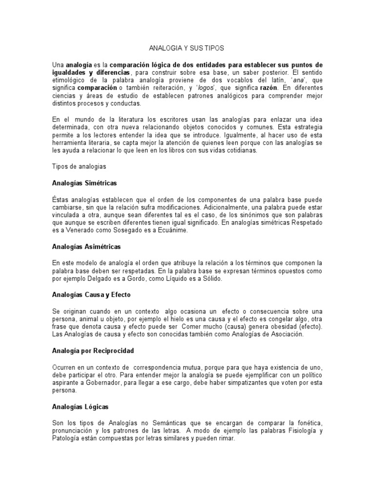 Tipos de Analogías y Ejemplos | PDF | Analogía | Palabra