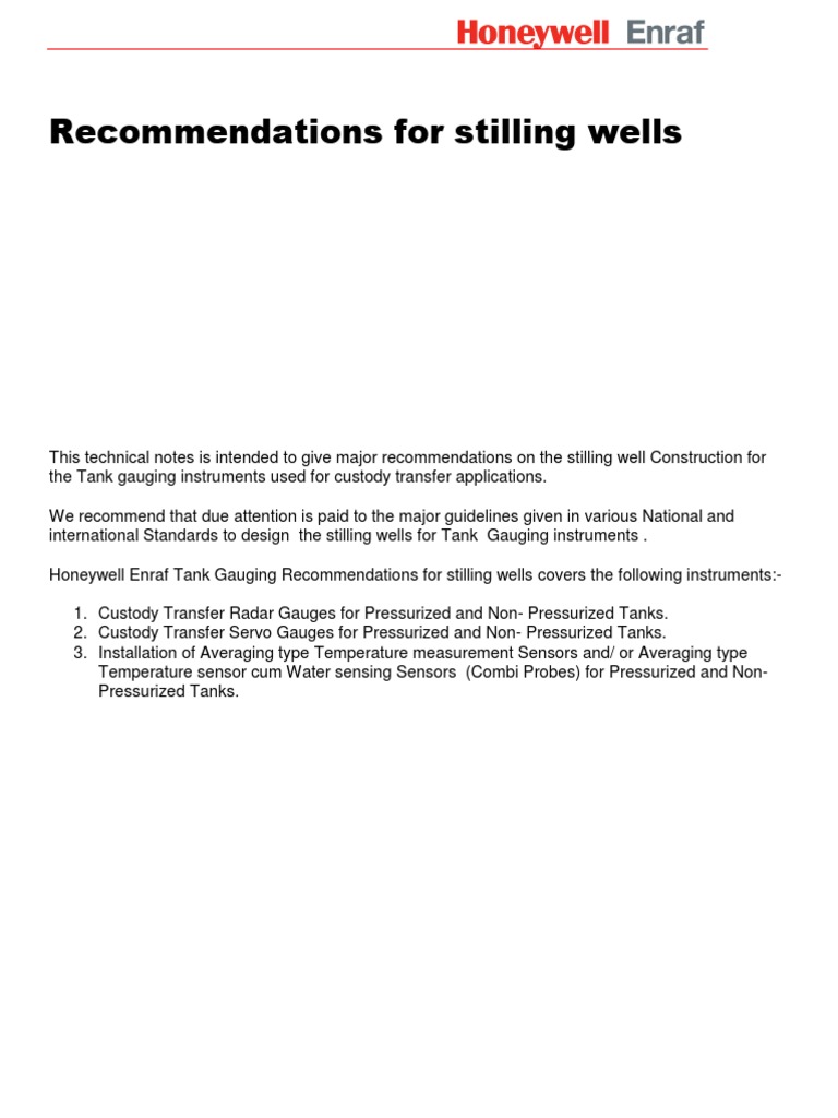 Recommendations For Stilling Wells For Tank Gauging - Honeywell Enraf ...