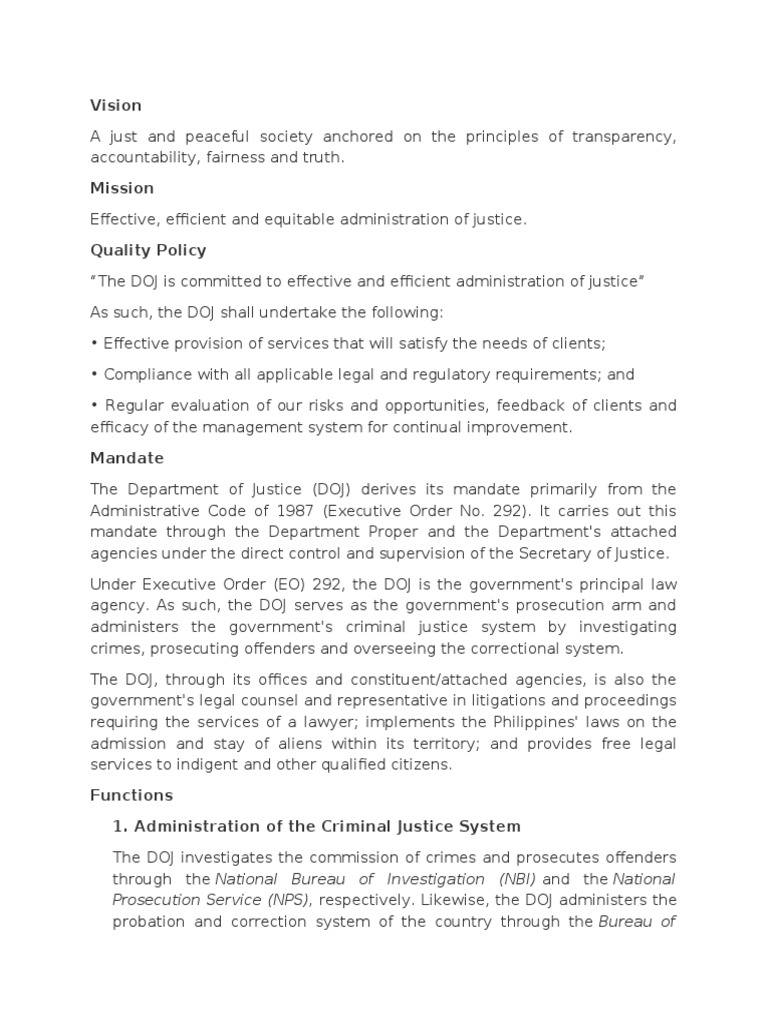 Vision: Prosecution Service (NPS), Respectively. Likewise, The DOJ ...