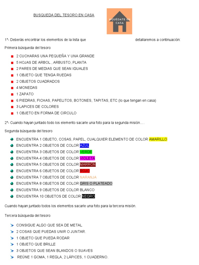 Busqueda Del Tesoro en Casa | PDF | Hogar, jardinería y bricolaje | Arte