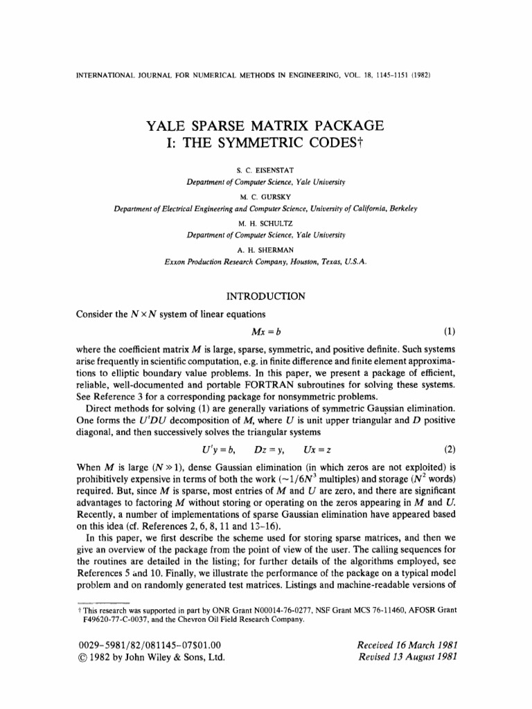 Yale Sparse Matrix Package Overview | PDF | Matrix (Mathematics ...