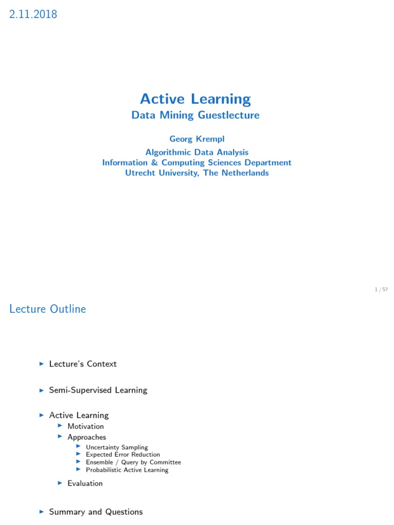 Data Mining - Utrecht University - 13. Active Learning | PDF | Statistical Classification ...