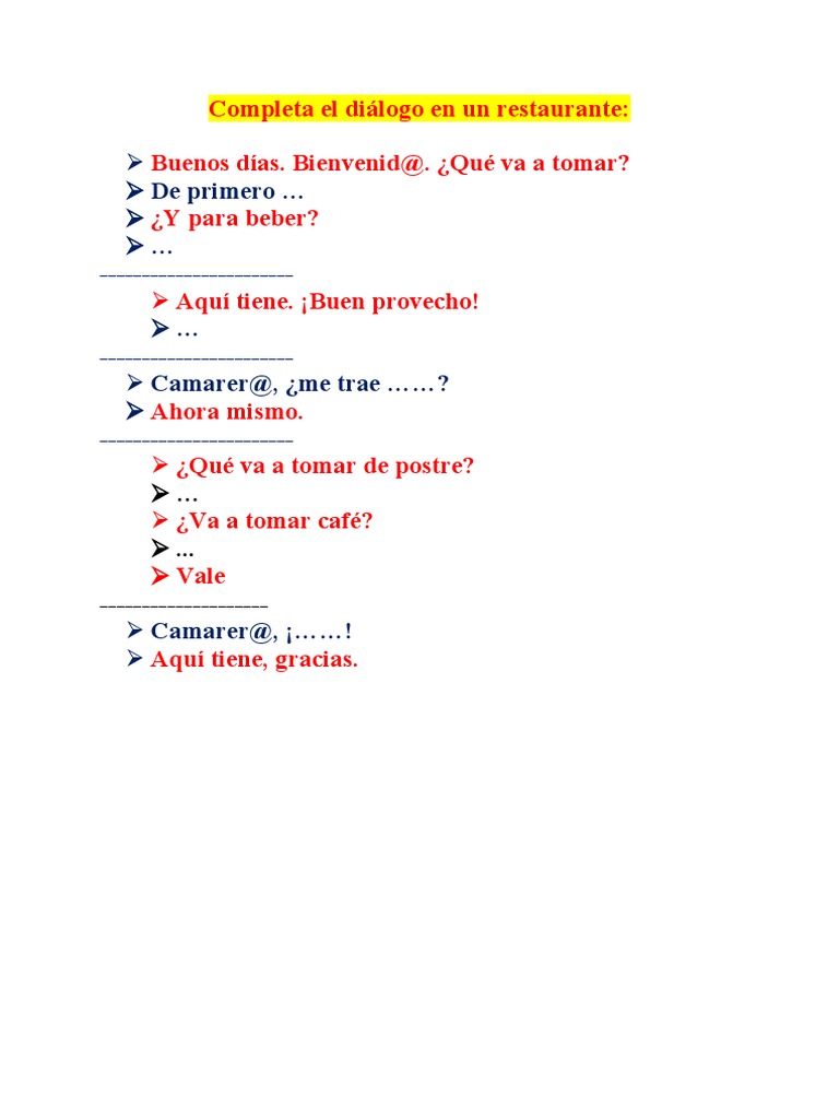Diálogo Completo en Restaurante | PDF