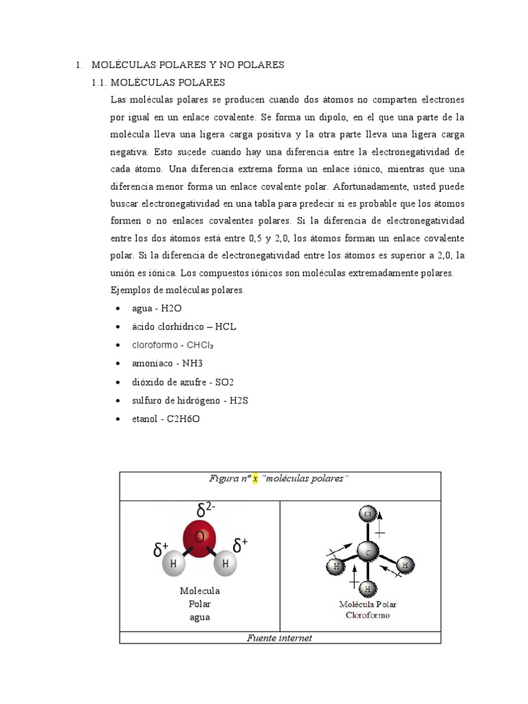 Moléculas Polares y No Polares | PDF | Polaridad química | Enlace químico