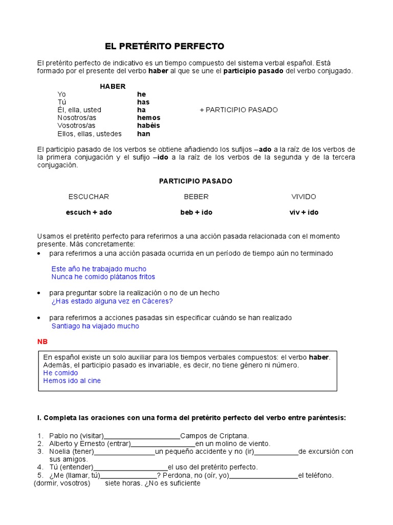 Pretérito Perfecto de Indicativo | PDF | Verbo | Sintaxis