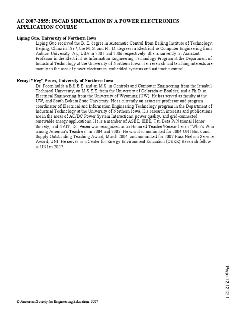 Ac 2007-2855: Pscad Simulation in A Power Electronics Application ...