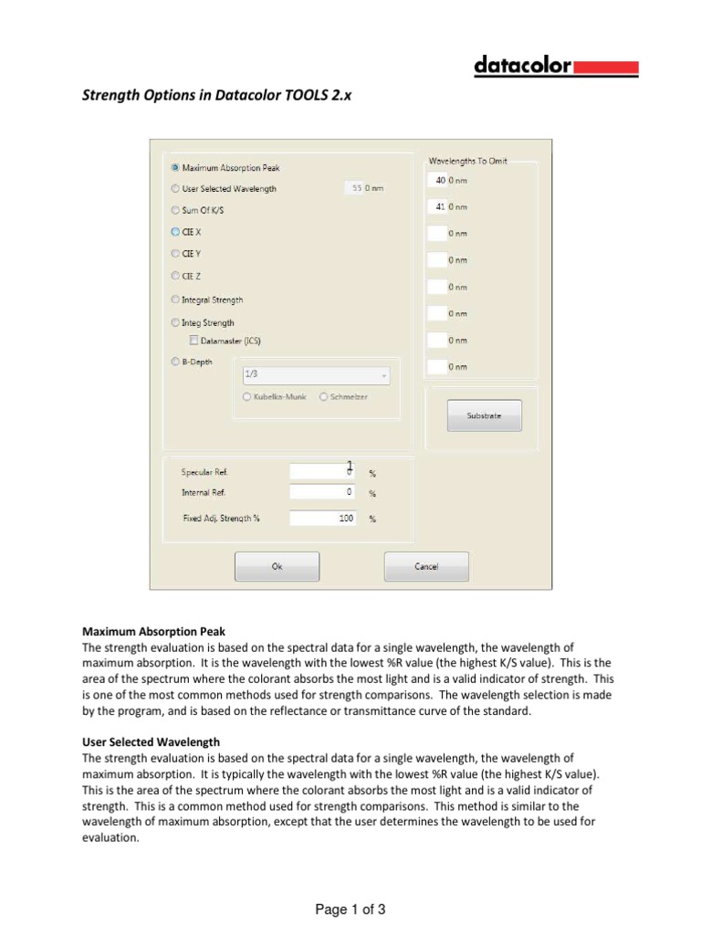 Strength Options in Datacolor TOOLS 2.x: Page 1 of 3 | PDF | Absorption ...