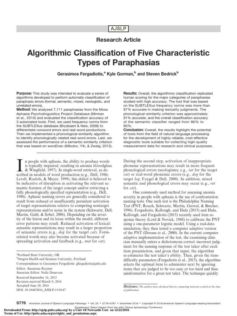 Algoritmo Parafasias PDF | PDF | Receiver Operating Characteristic | Statistical Classification