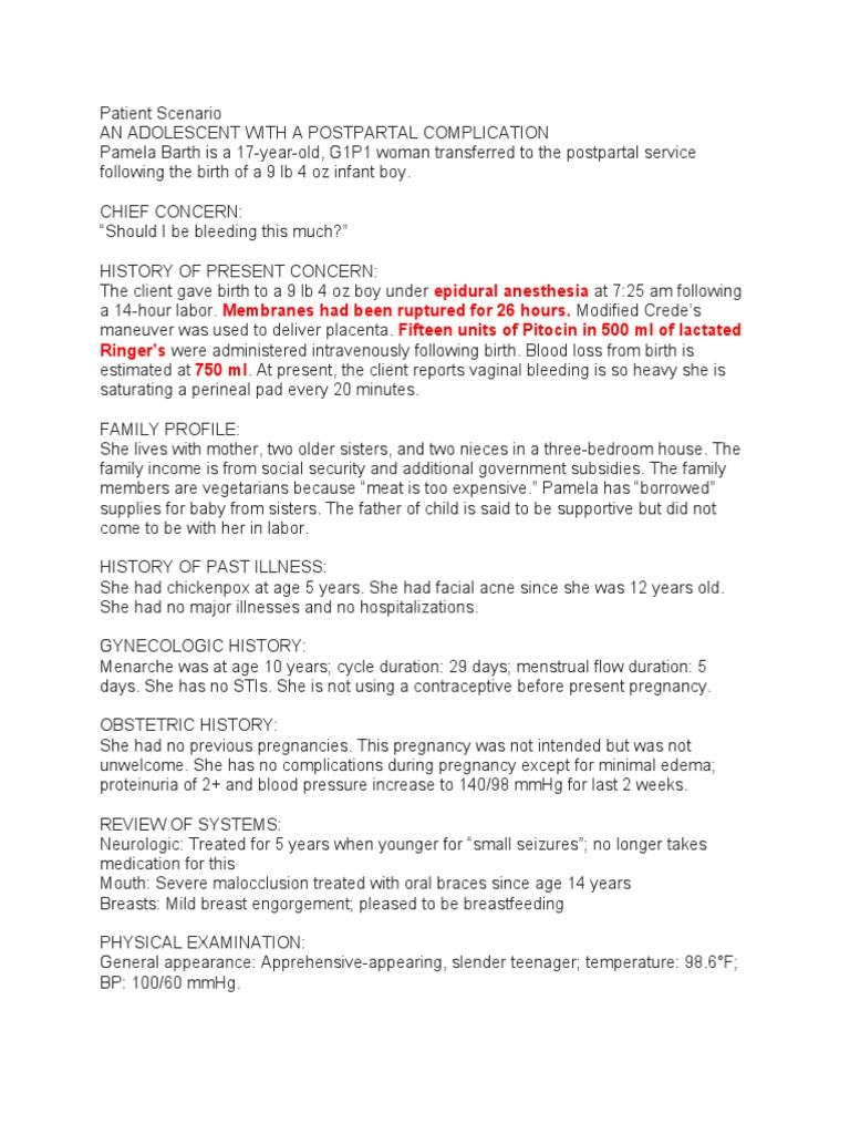 Patient Scenario | PDF | Childbirth | Health Sciences