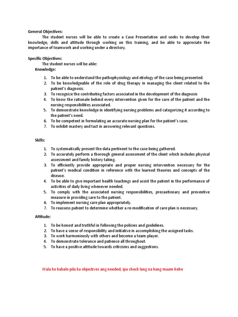General and Specific Objectives | PDF | Nursing | Patient