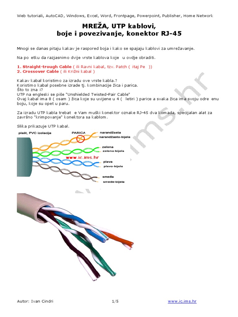UTP Kablovi I Raspored Boja RJ45 PDF | PDF