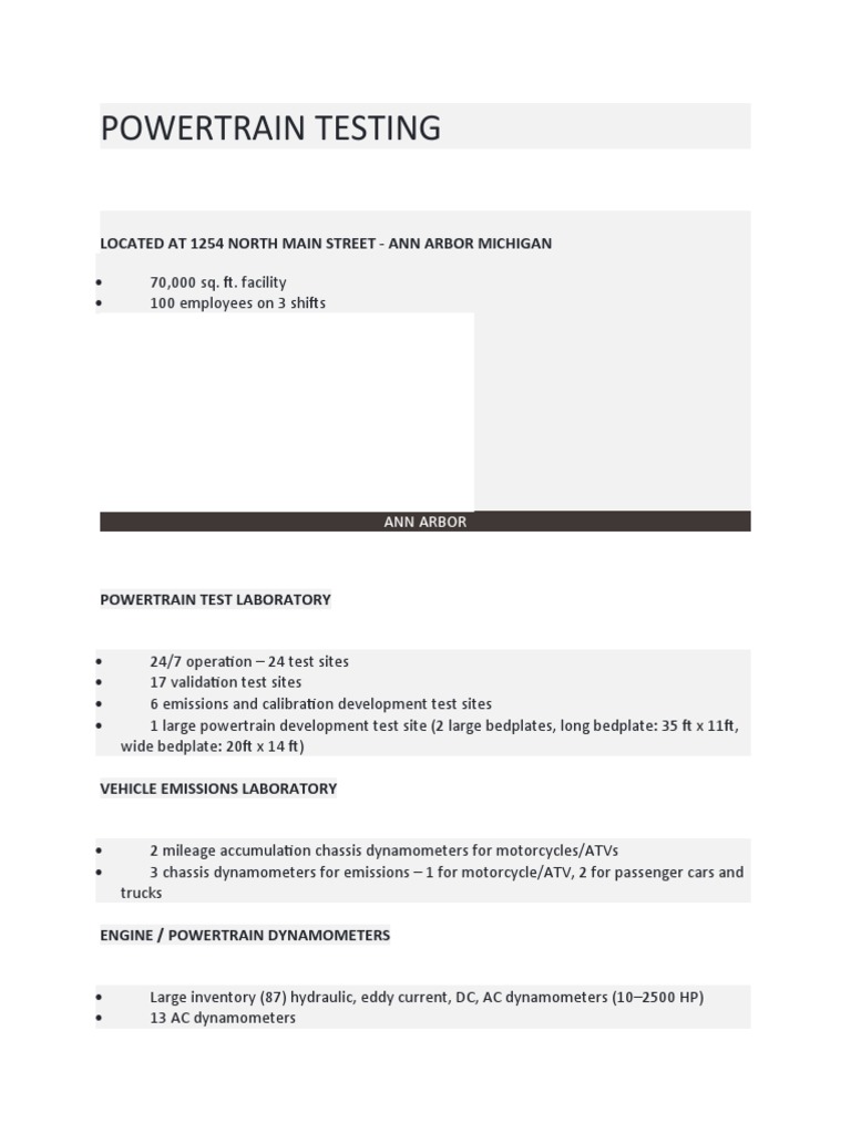 Powertrain Testing: Located at 1254 North Main Street - Ann Arbor ...