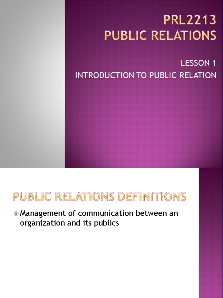 Lesson 1 Introduction To PR | PDF | Public Relations | Marketing