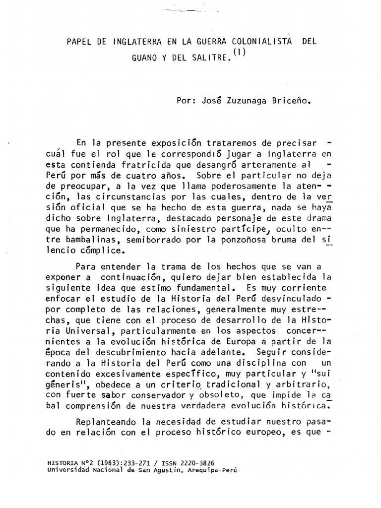 José Zuzunaga Briceño Papel De Inglaterra En La Guerra Colonialista