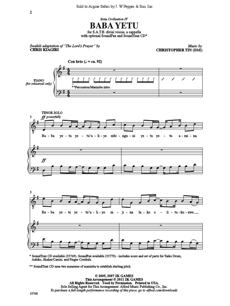 Baba Yetu SATB PDF | PDF | Leisure | Sports