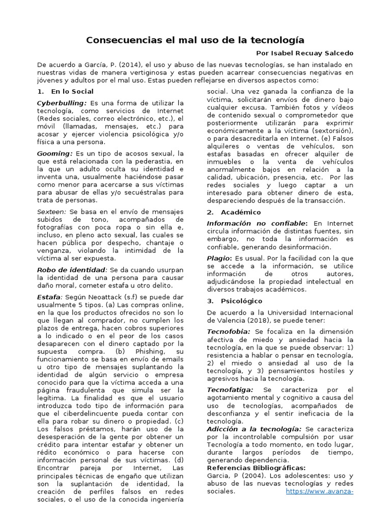 Consecuencias El Mal Uso de La Tecnología | PDF | Suplantación de ...