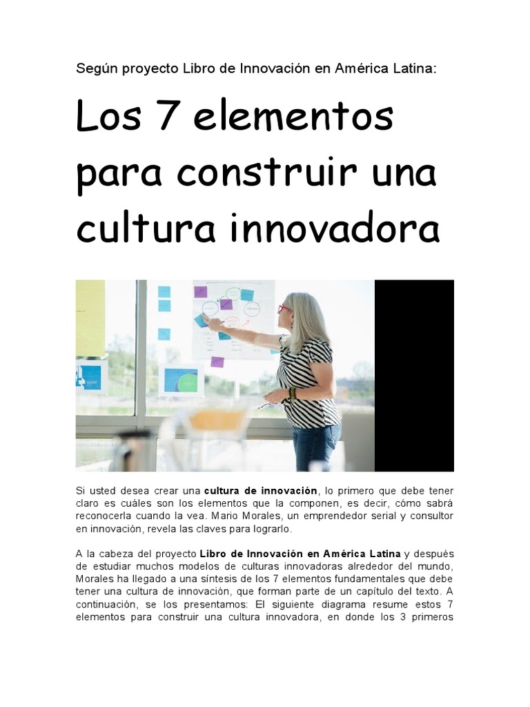 Los 7 elementos para construir una cultura innovadora: Según proyecto ...