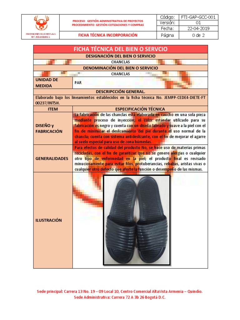 Ficha Técnica Chanclas | PDF