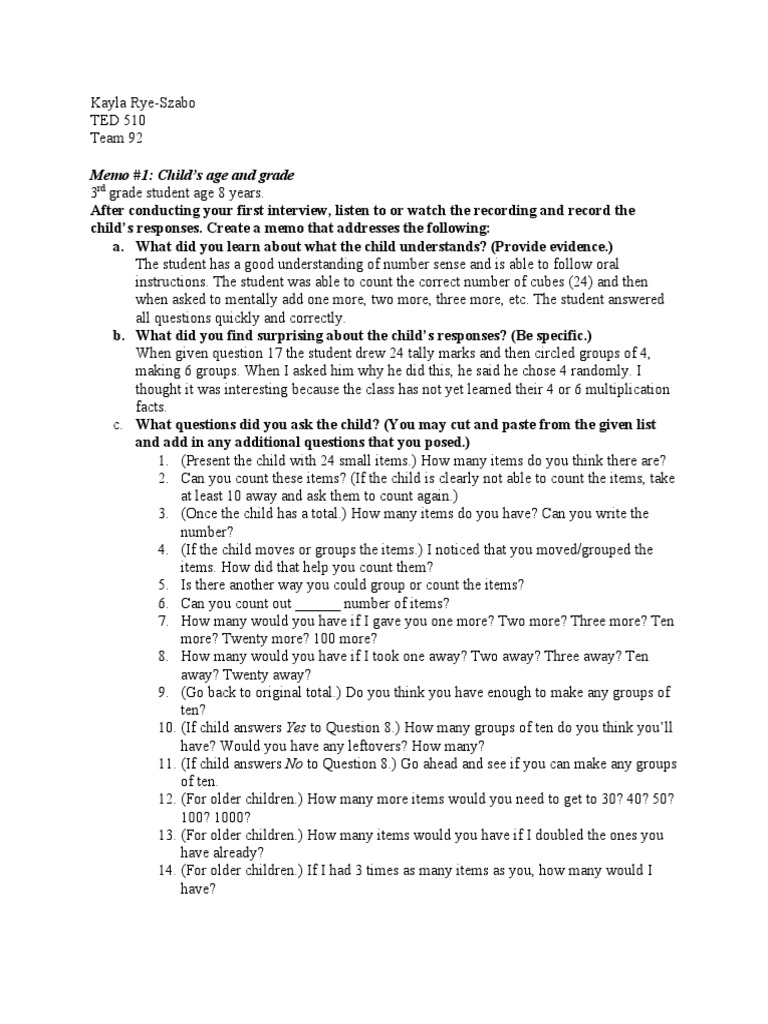 Interview Insights on Student Math Skills | PDF | Question | Understanding