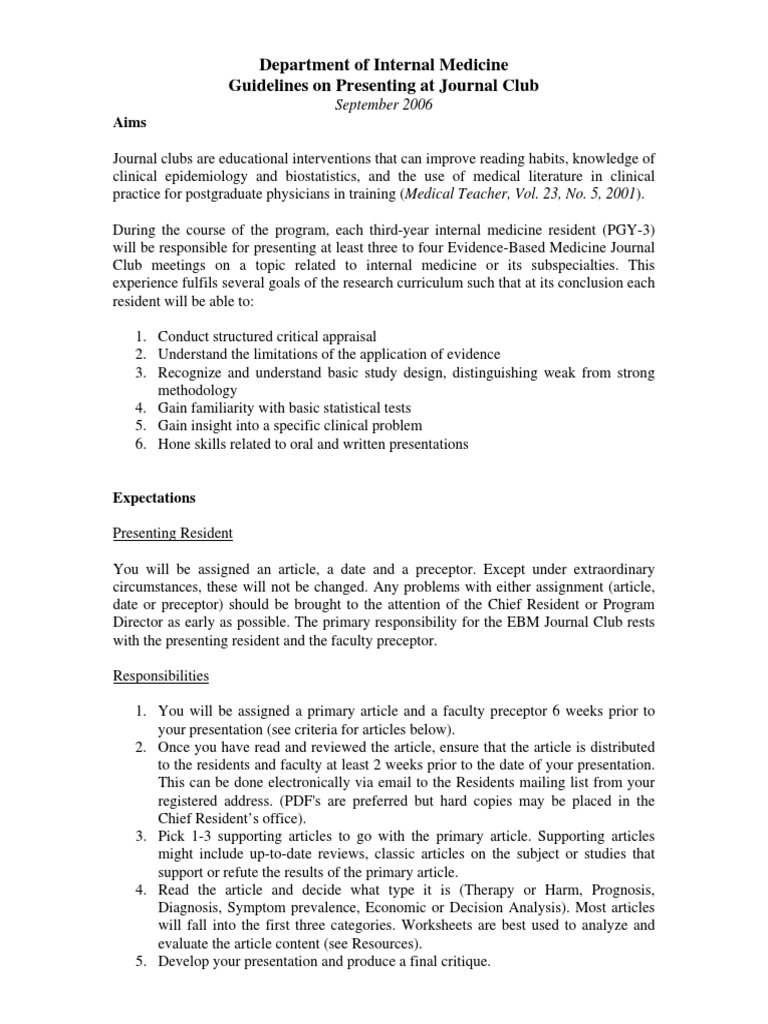 Guidelines On Presenting at Journal Club | PDF | Cohort Study ...