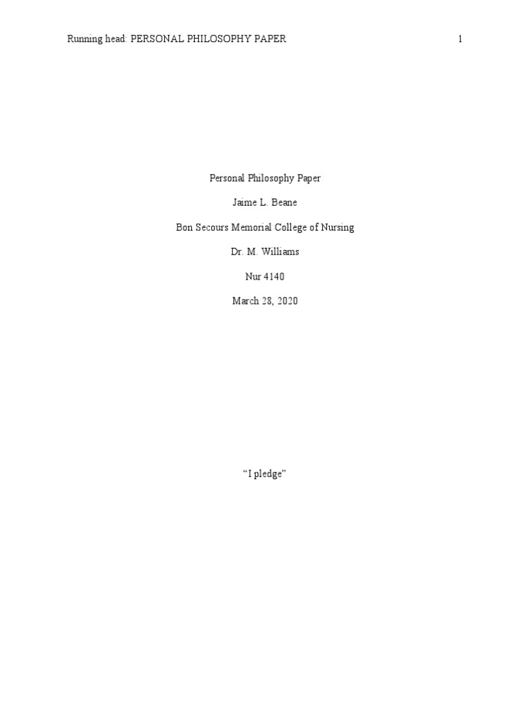 Personal Philosophy Paper | PDF | Patient Safety | Nursing