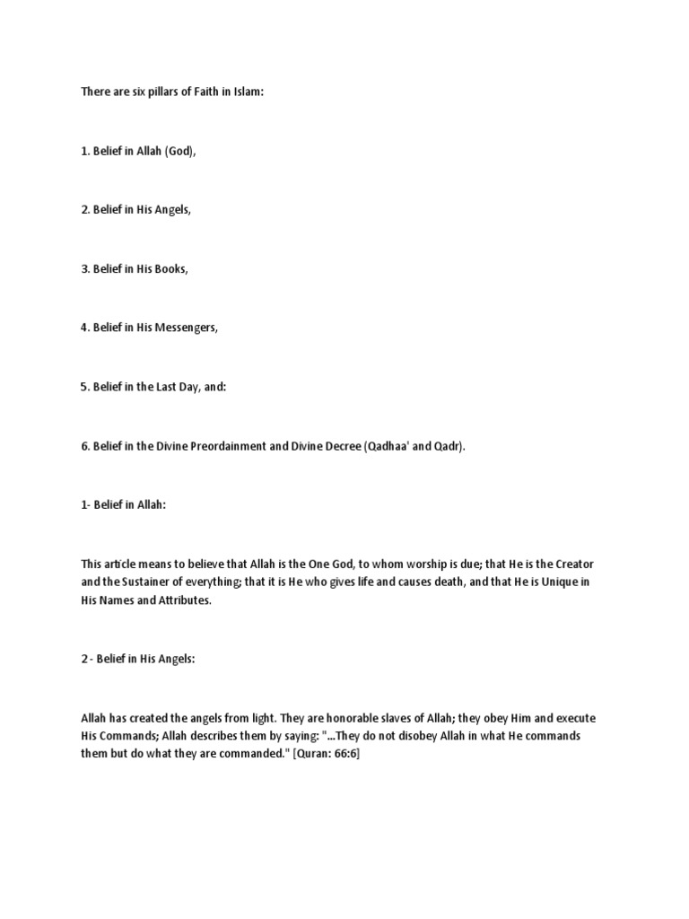 Six Pillars of Islam | PDF | Prophets And Messengers In Islam | God In ...