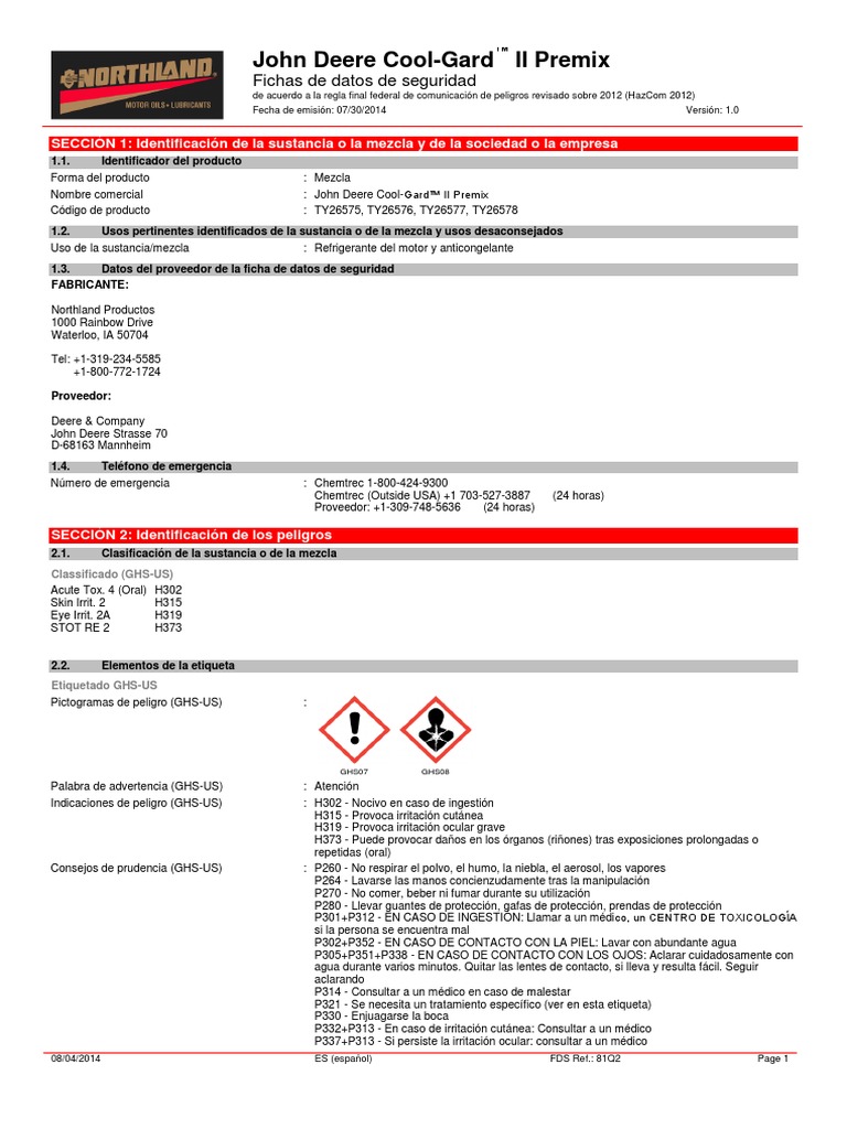 MSDS CoolGardII | PDF | Agua | Residuos