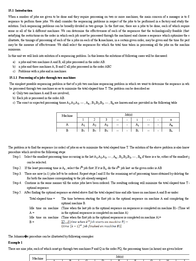 Operations Research - Lesson 15. SOLUTION OF A SEQUENCING PROBLEM PDF | PDF | Mathematical ...