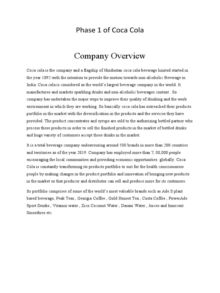Phase 1 of Coca Cola | PDF | Supply Chain | Drink
