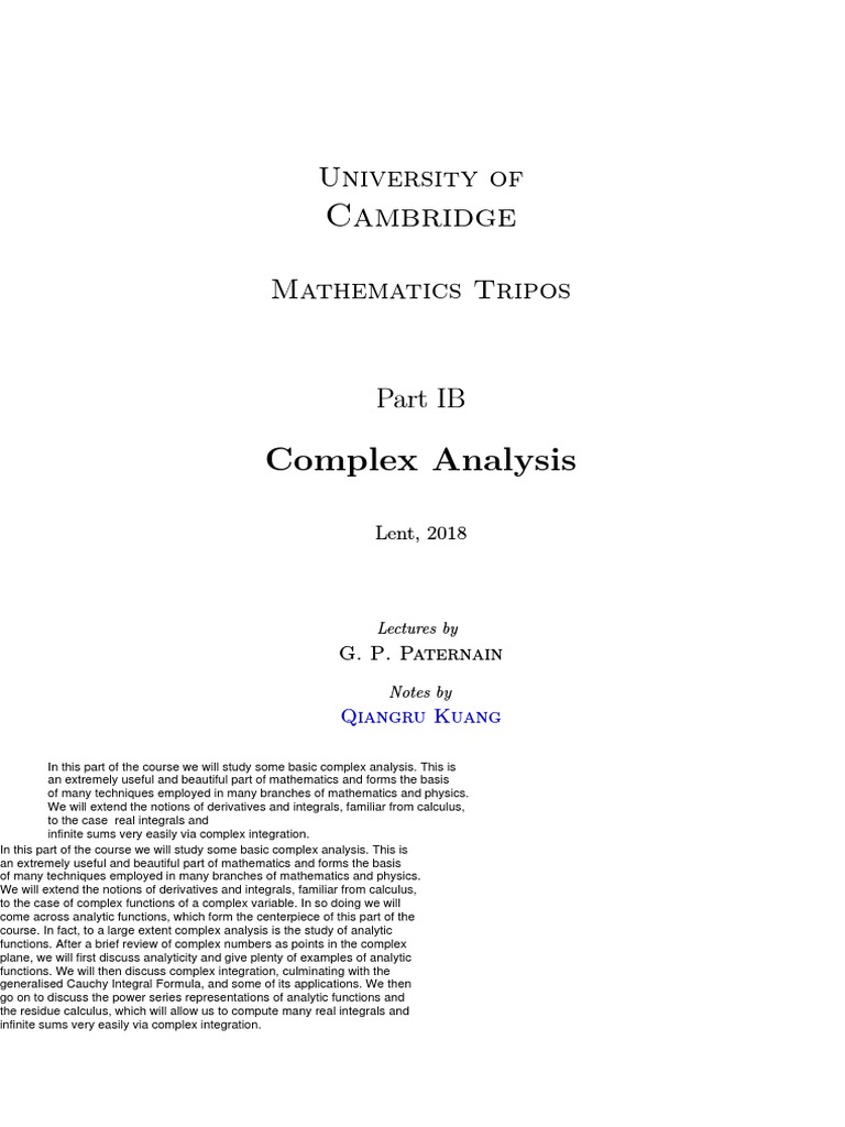 Complex Analysis Notes 5 Pdf Holomorphic Function Complex Analysis 9793