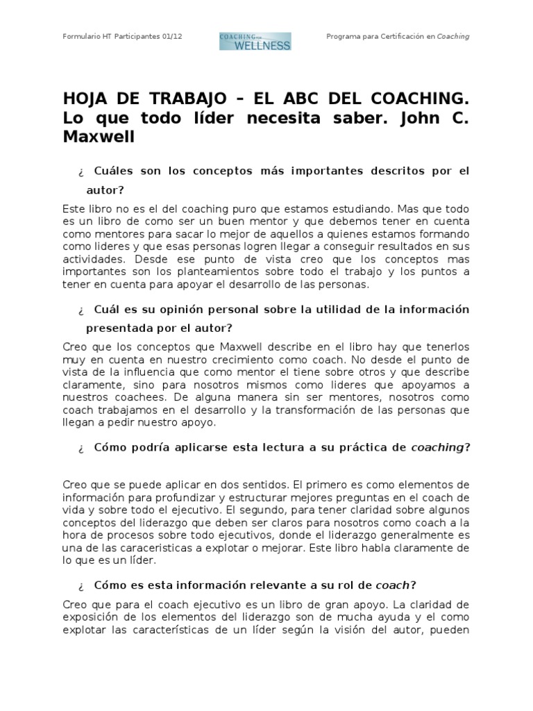 Resumen. El ABC Del Coaching | PDF | Liderazgo | Conceptos psicologicos