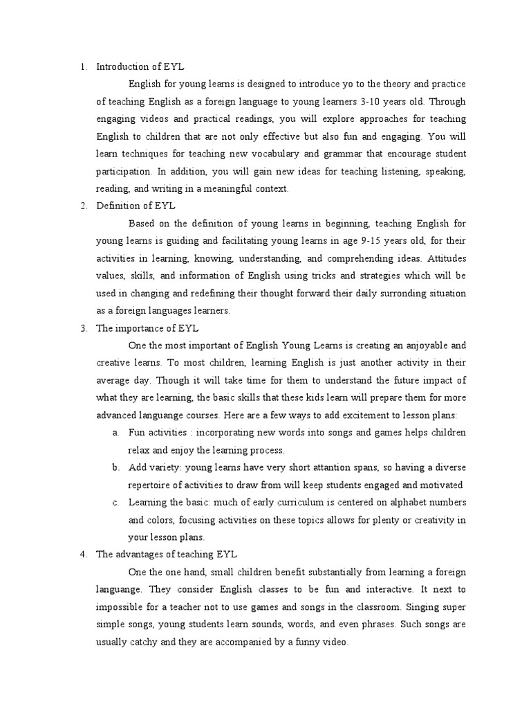 EYL | PDF | Language Education | Lesson Plan
