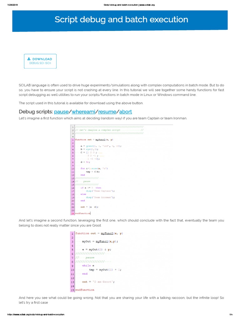 Debugging Scripts In Scilab Using Pause Whereami Resume And Abort Functions To Identify And