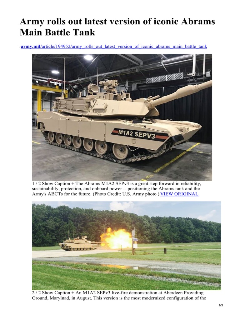 Army Unveils Abrams M1A2 SEPv3 Tank | PDF | Tracked Armoured Fighting ...
