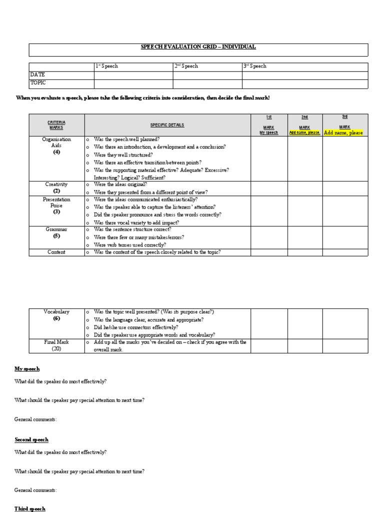 Speech Evaluation Grid | PDF | Speech | Linguistics