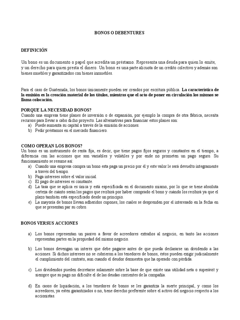 Guía Completa sobre Bonos y Debentures | PDF | Compartir (Finanzas ...