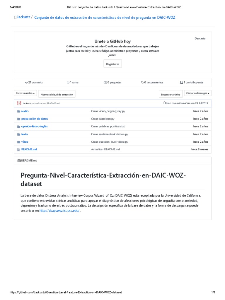GitHub - Conjunto de Datos Jackustc - Question-Level-Feature-Extraction-on-DAIC-WOZ | PDF ...