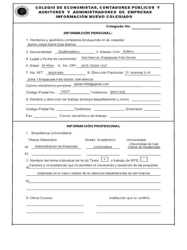 Formulario de Datos Personales 1 | PDF | Educación avanzada | Enseñando ...