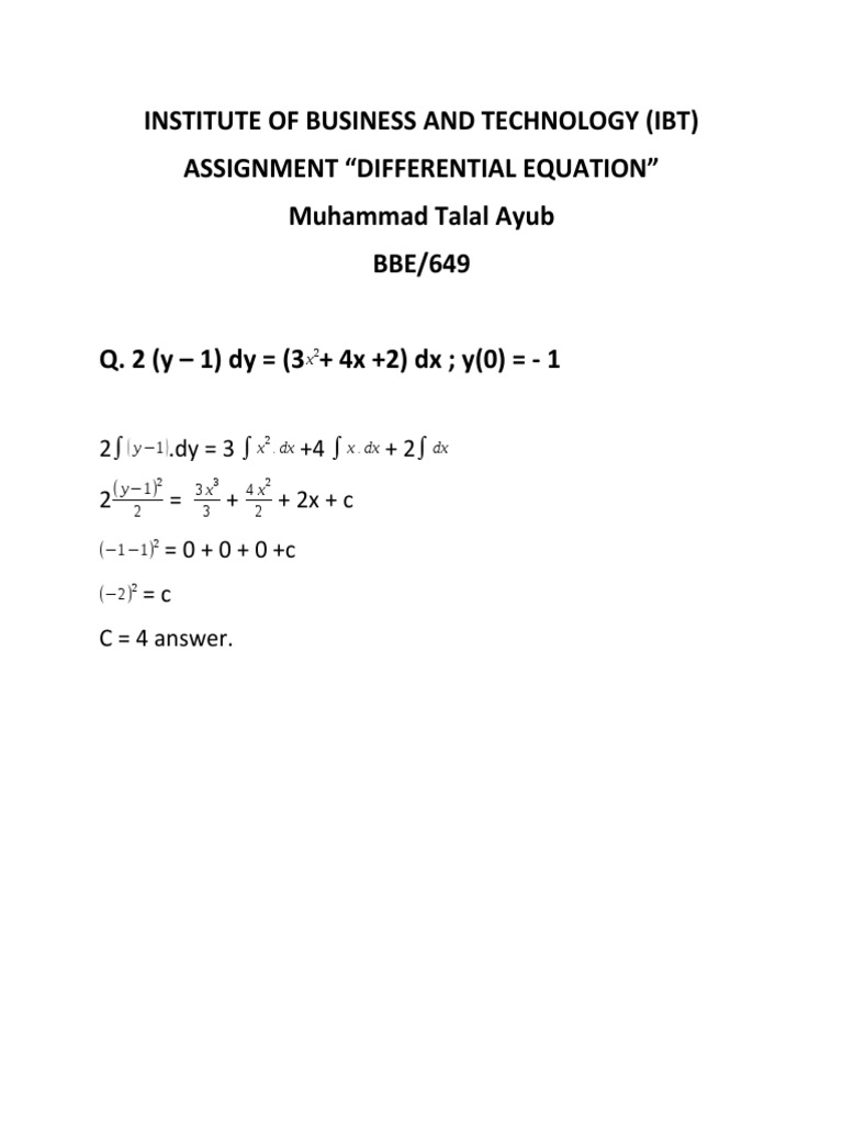 Differential Equation Assignment Solution | PDF