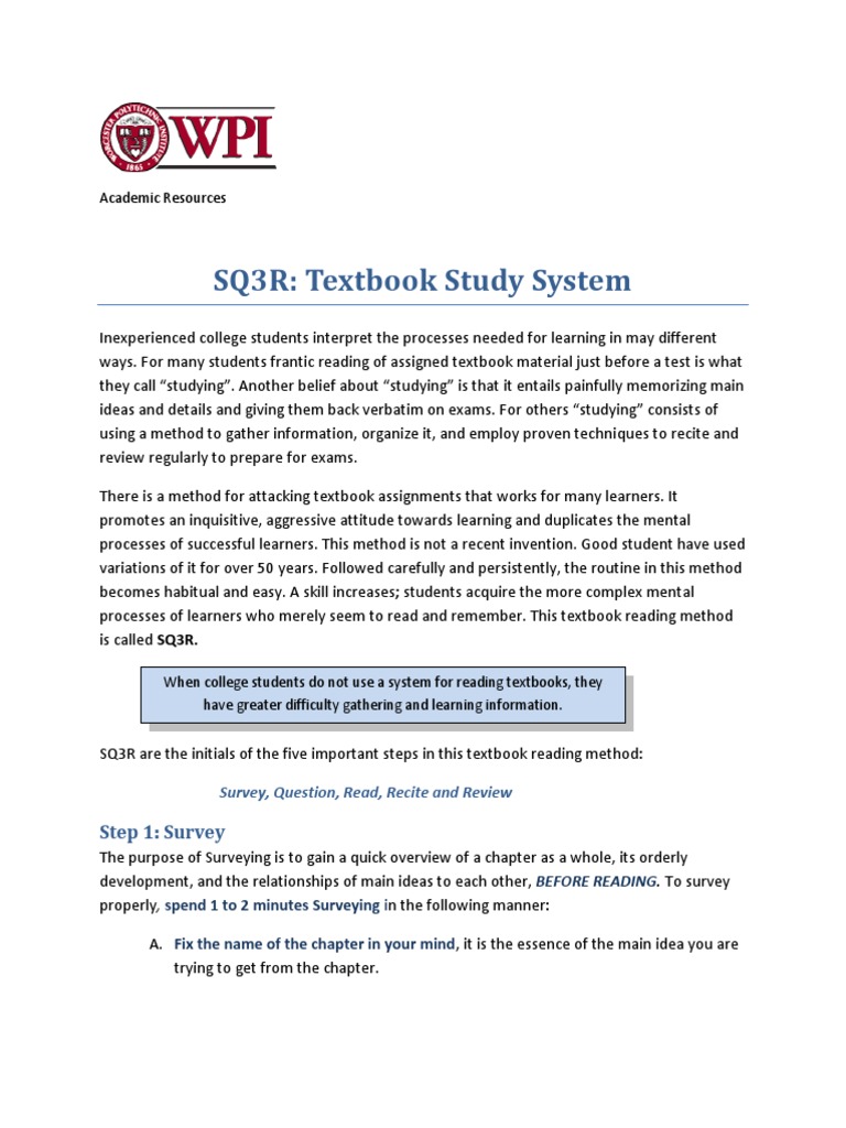 SQ3R Study System PDF | PDF | Test (Assessment) | Textbook
