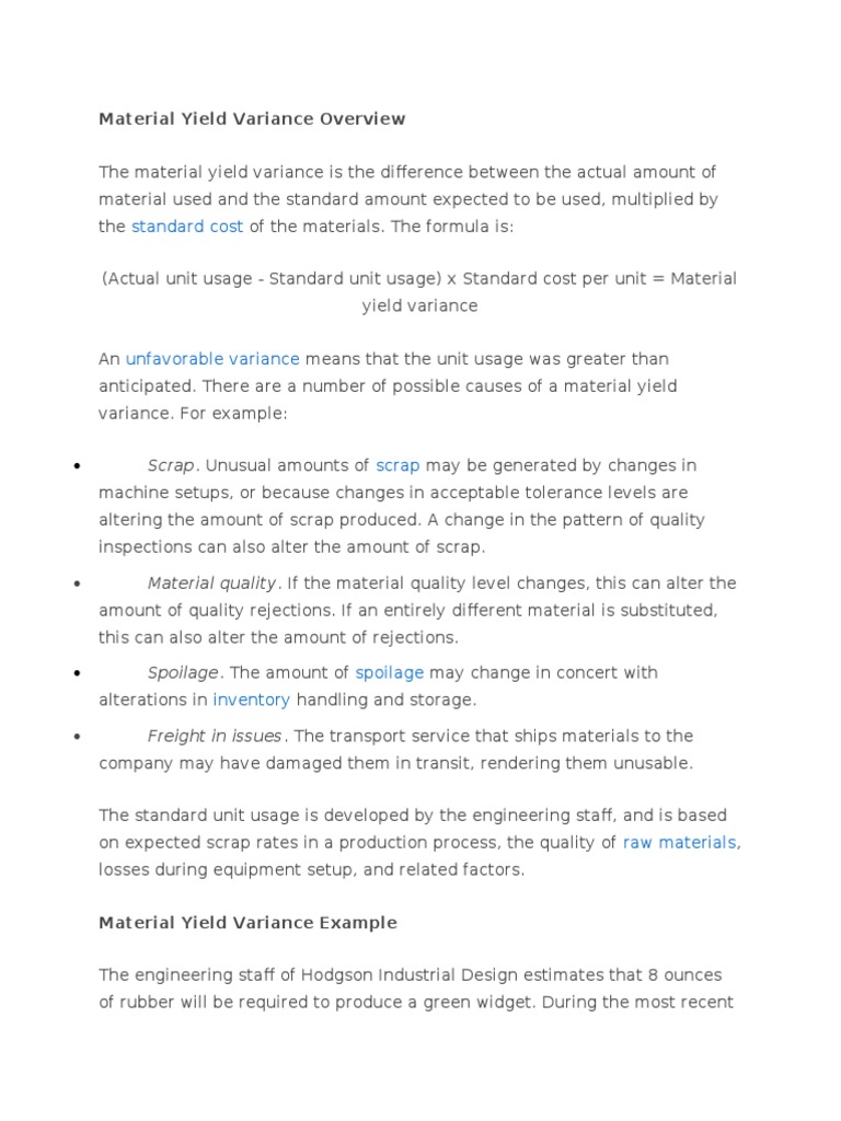 Material Yield Variance Overview | PDF