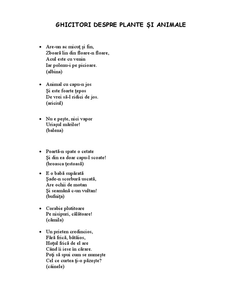 X Ghicitori Despre Plante Și Animale | PDF