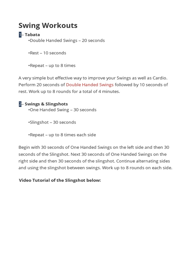 Swing Workouts: Double Handed Swings | PDF | Kettlebell | Physical Exercise