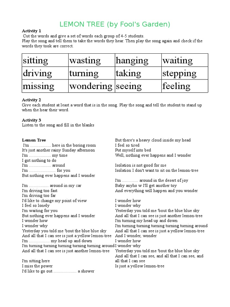 Lemon Tree Song Activities Guide | PDF