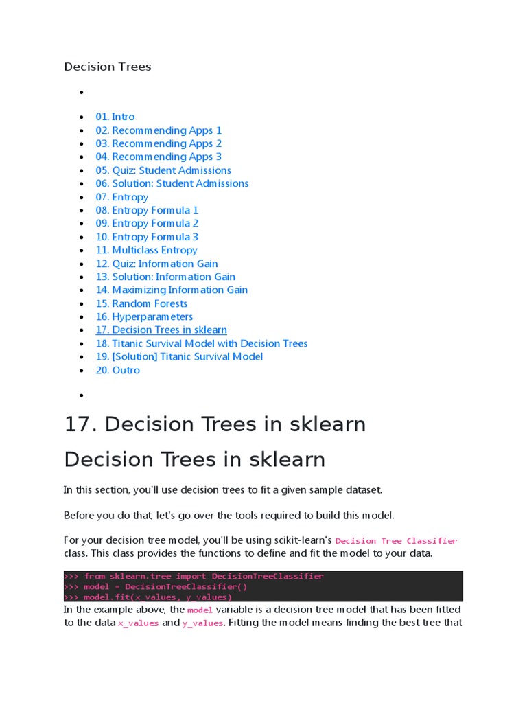Decision Trees in Sklearn Decision Trees in Sklearn | PDF | Statistics ...