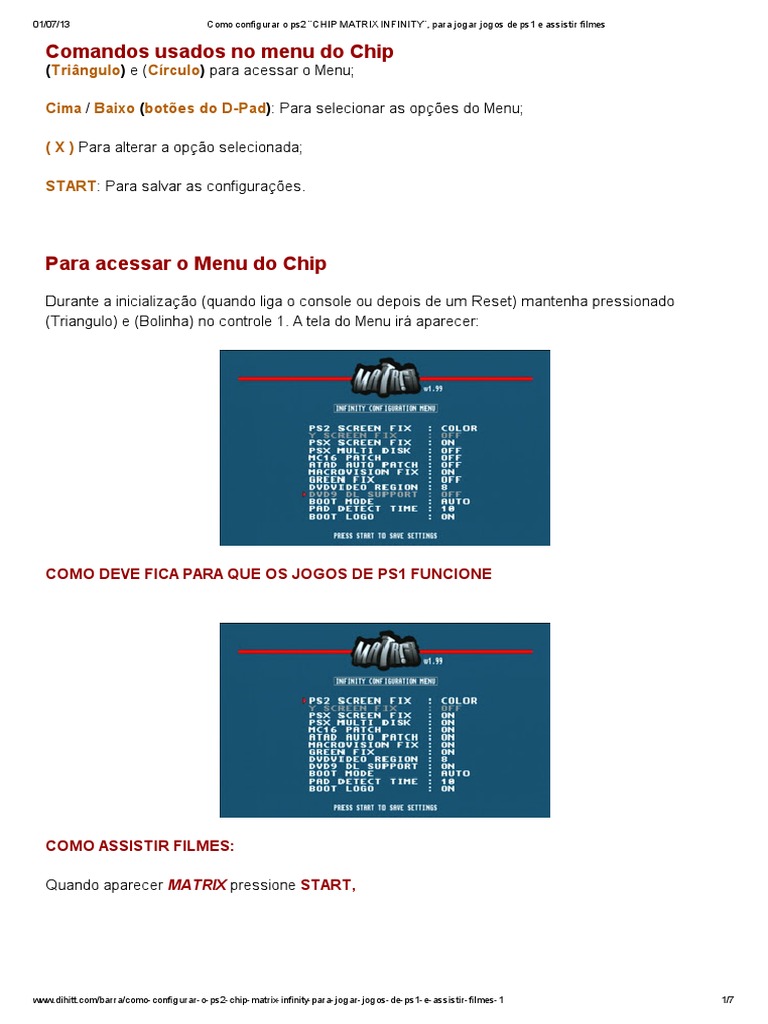 Como Configurar o ps2 CHIP MATRIX INFINITY para Jogar Jogos de ps1 e ...