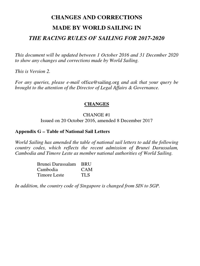 The Racing Rules of Sailing For 2017-2020: Changes and Corrections Made ...