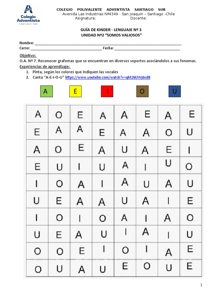 Guia Kinder Lenguaje Nº3 | PDF