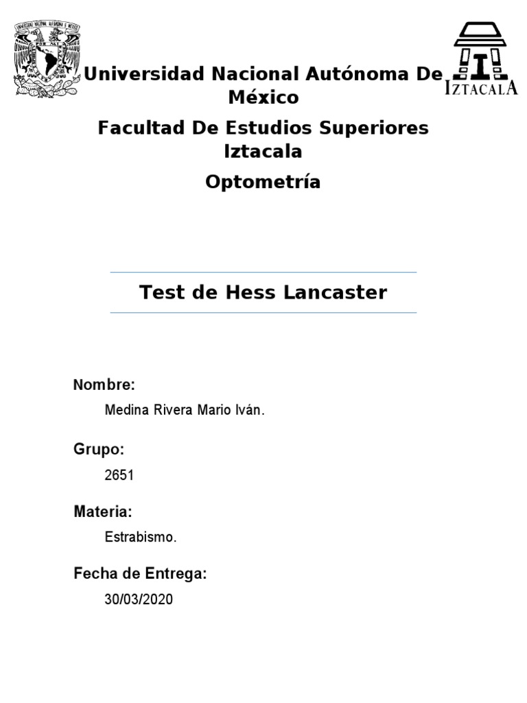 Reporte del Test de Hess Lancaster para evaluar la función motora ...